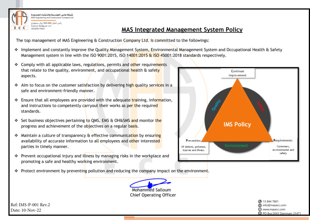 MAS Integrated Management Policy – MAS Engineering and Construction ...